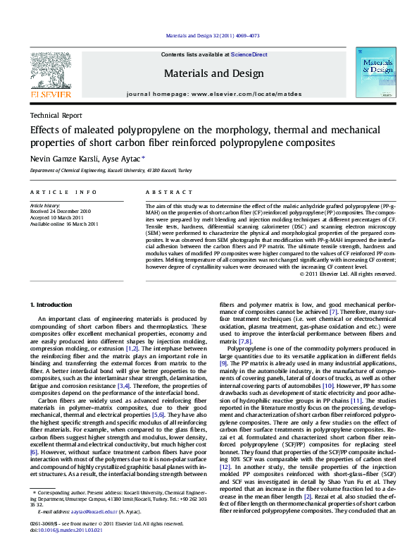 (PDF) Effects of maleated polypropylene on the morphology, thermal and mechanical properties of ...