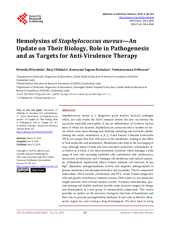 (PDF) Hemolysins of Staphylococcus aureus—An Update on Their Biology, Role in Pathogenesis and ...