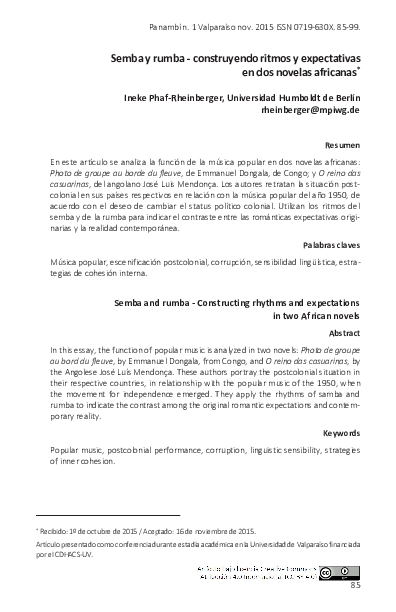 (PDF) Semba y rumba - construyendo ritmos y expectativas en dos novelas africanas