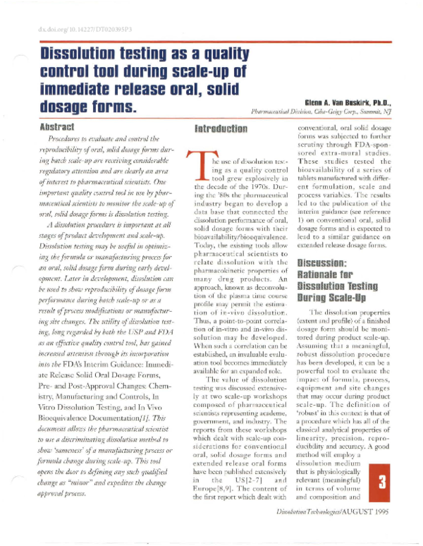 (PDF) Dissolution testing as a quality control tool during scale-up of ...