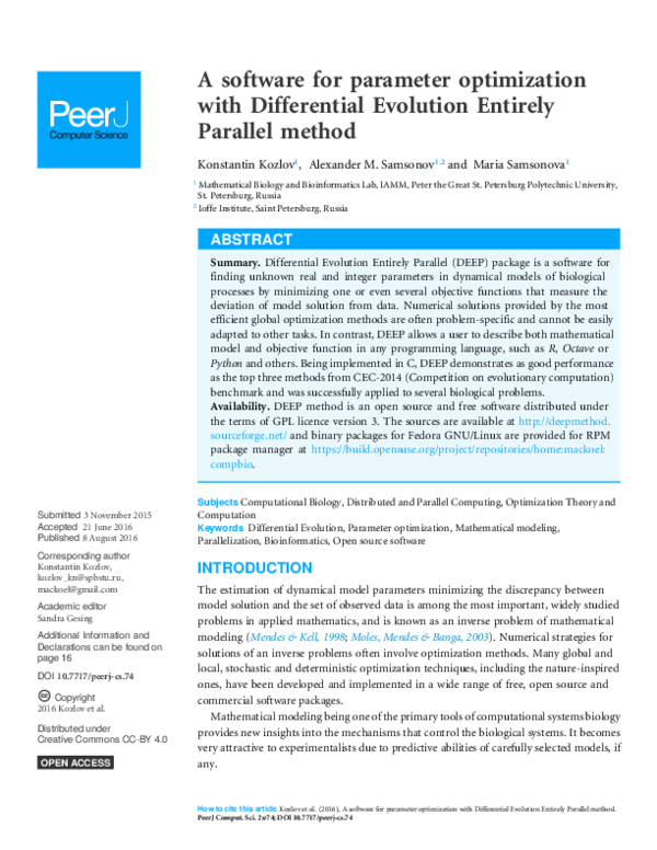 (PDF) A software for parameter optimization with Differential Evolution Entirely Parallel method