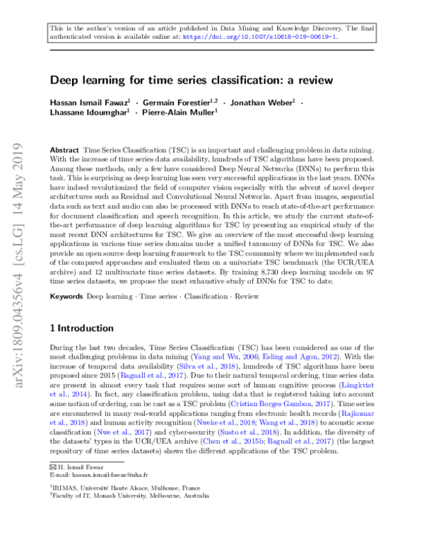 (PDF) Deep learning for time series classification: a review