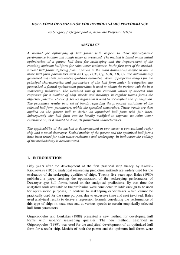 (PDF) Hull Form Optimization for Hydrodynamic Performance
