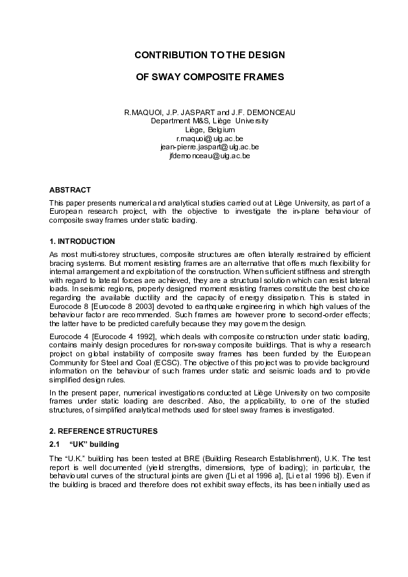 (PDF) Contribution to the Design of Sway Composite Frames