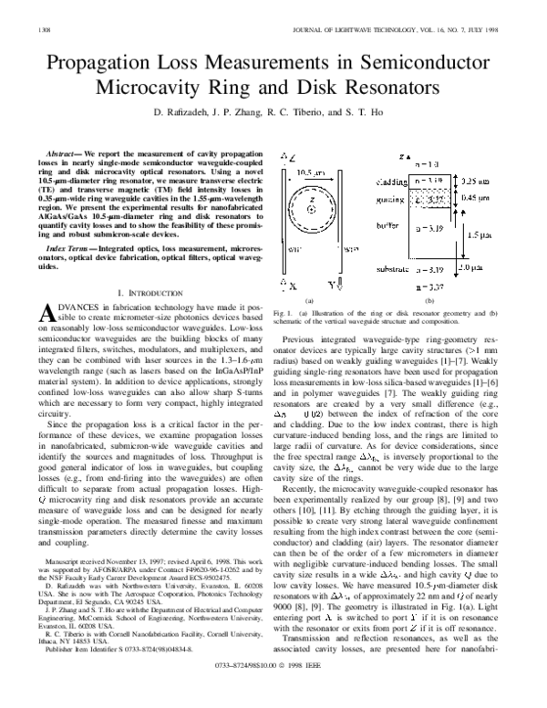 (PDF) Propagation loss measurements in semiconductor microcavity ring ...
