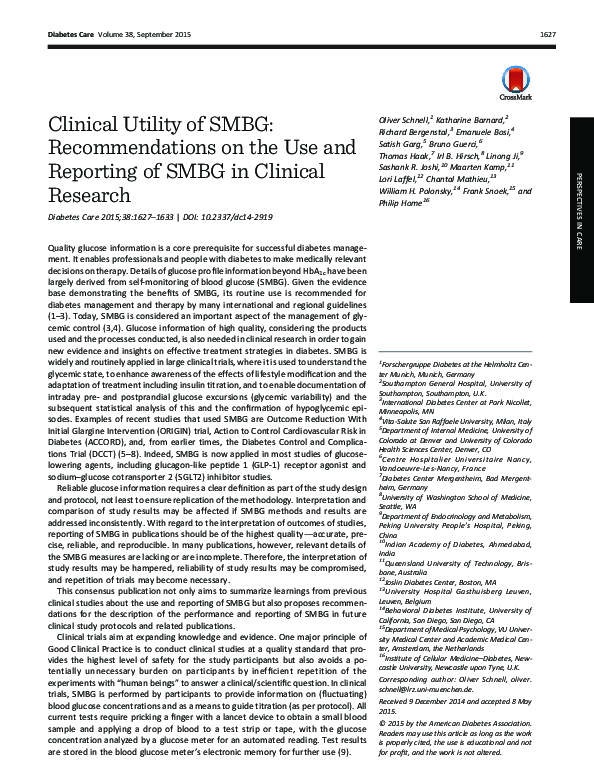 (PDF) Clinical Utility of SMBG: Recommendations on the Use and ...