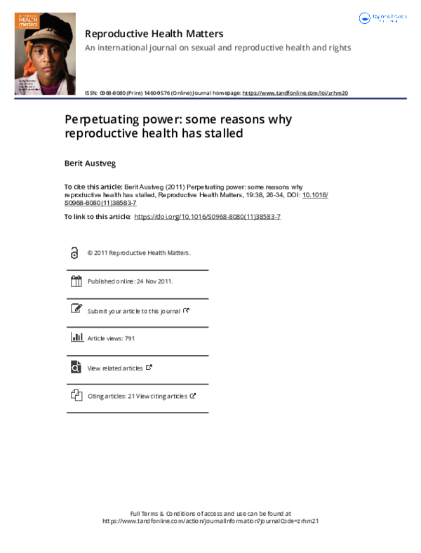 (PDF) Perpetuating power: some reasons why reproductive health has ...