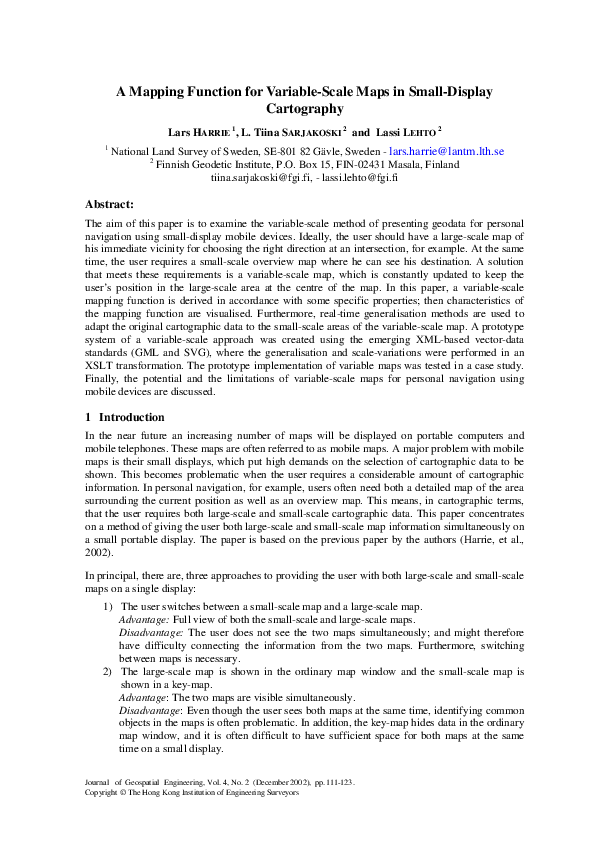 (PDF) A mapping function for variable-scale maps in small-display ...