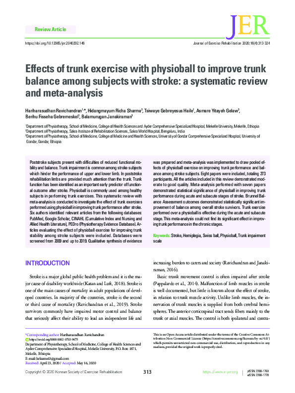 (PDF) Effects of trunk exercise with physioball to improve trunk balance among subjects with ...