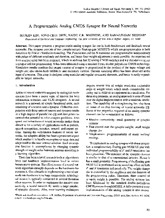 (PDF) A programmable analog CMOS synapse for neural networks
