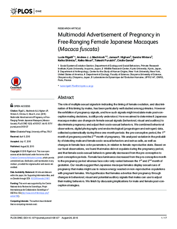 (PDF) Multimodal Advertisement of Pregnancy in Free-Ranging Female ...