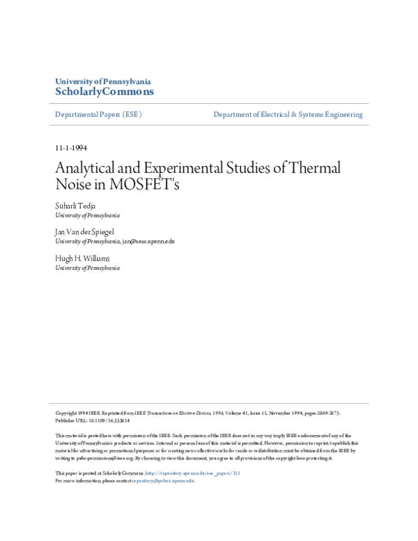 (PDF) Analytical and experimental studies of thermal noise in MOSFET's