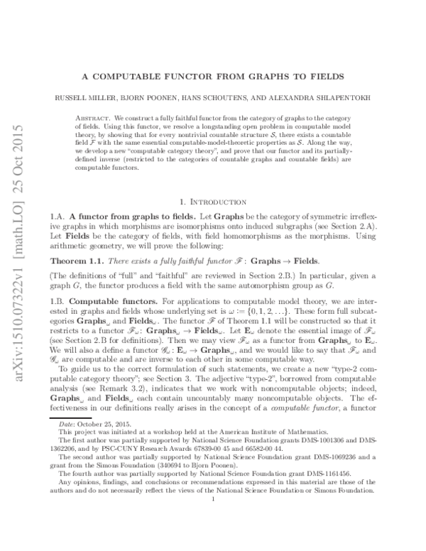 (PDF) A Computable Functor from Graphs to Fields