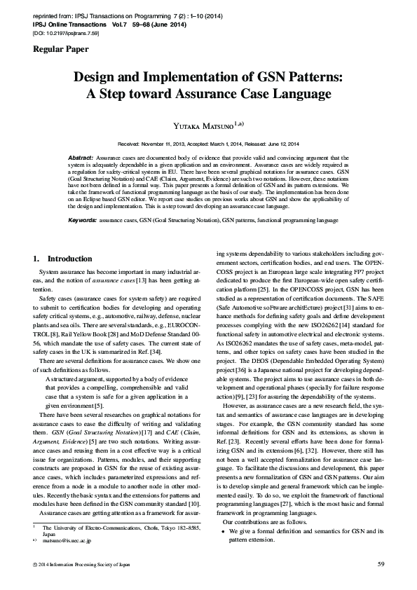 (PDF) Design and Implementation of GSN Patterns: A Step toward ...
