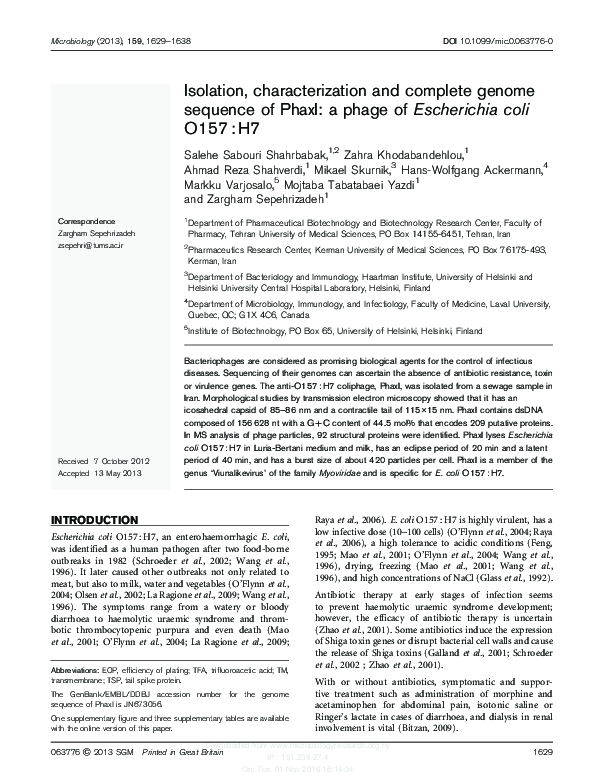 (PDF) Isolation, characterization and complete genome sequence of PhaxI: a phage of Escherichia ...