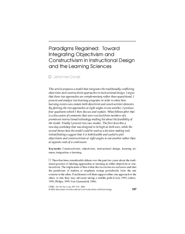 (PDF) Paradigms Regained: Toward Integrating Objectivism and Constructivism in Instructional ...