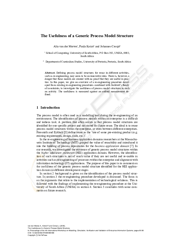 (PDF) The Usefulness of a Generic Process Model Structure