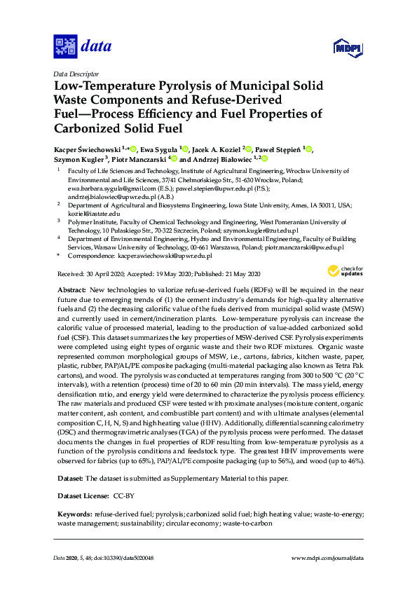 (PDF) Low-Temperature Pyrolysis of Municipal Solid Waste Components and ...