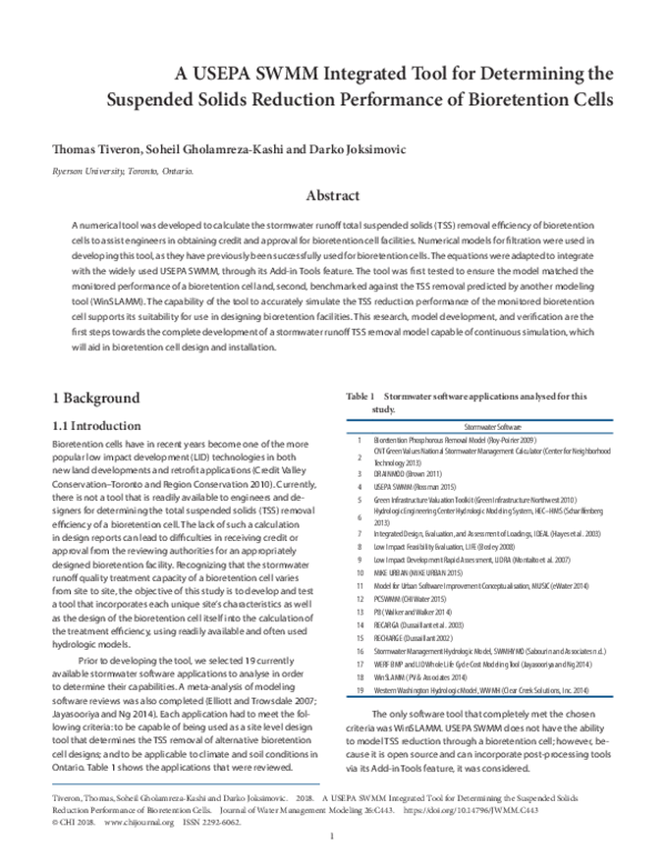 (PDF) A USEPA SWMM Integrated Tool for Determining the Suspended Solids Reduction Performance of ...