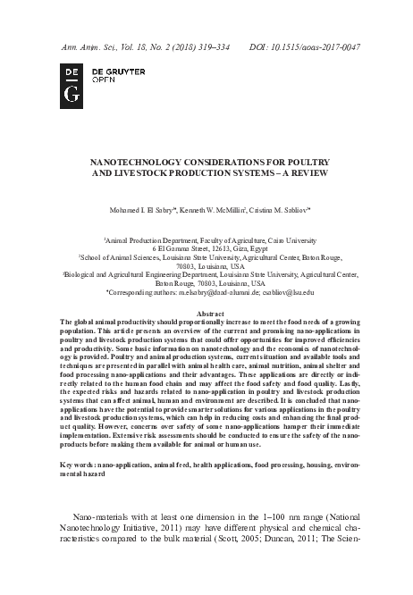 (PDF) Nanotechnology Considerations for Poultry and Livestock ...