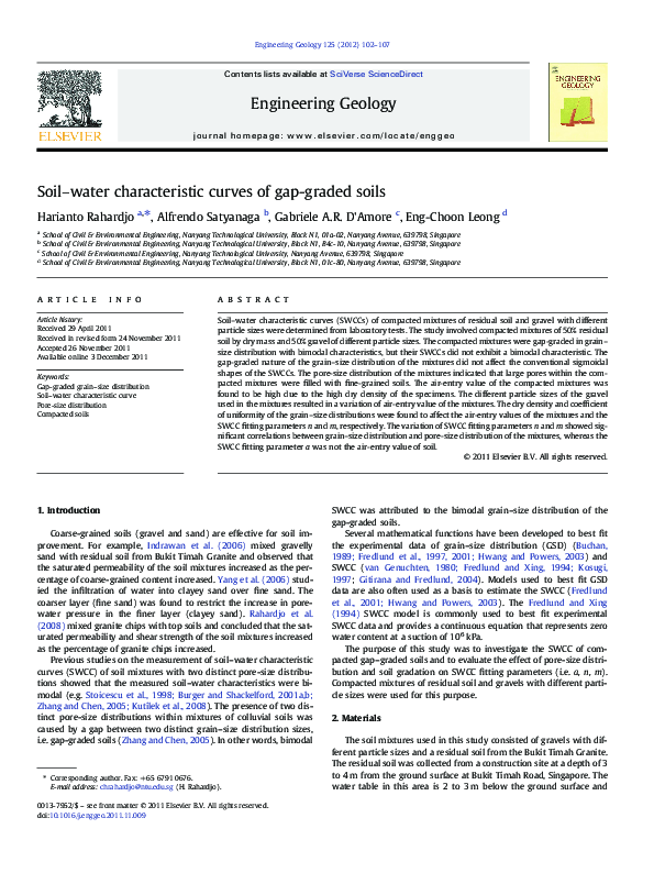 (PDF) Soil–water characteristic curves of gap-graded soils
