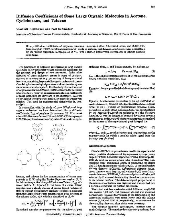 (PDF) Diffusion coefficients of some large organic molecules in acetone ...