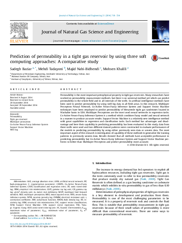 Pdf Prediction Of Permeability In A Tight Gas Reservoir By Using Three Soft Computing