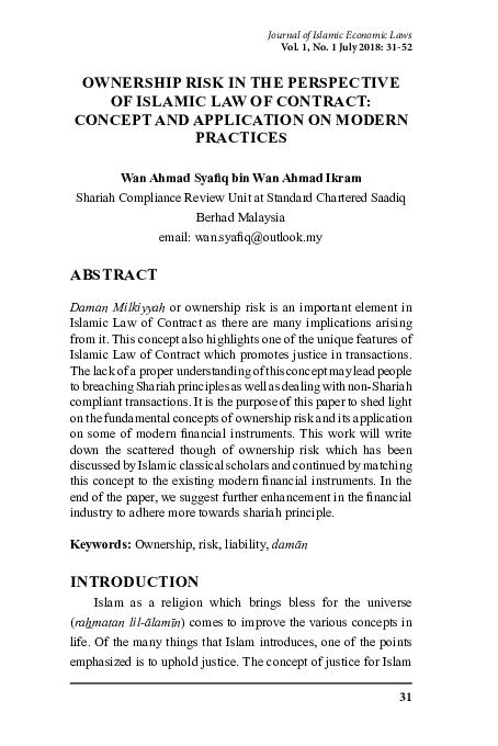 (PDF) Ownership Risk in the Perspective of Islamic Law of Contract ...