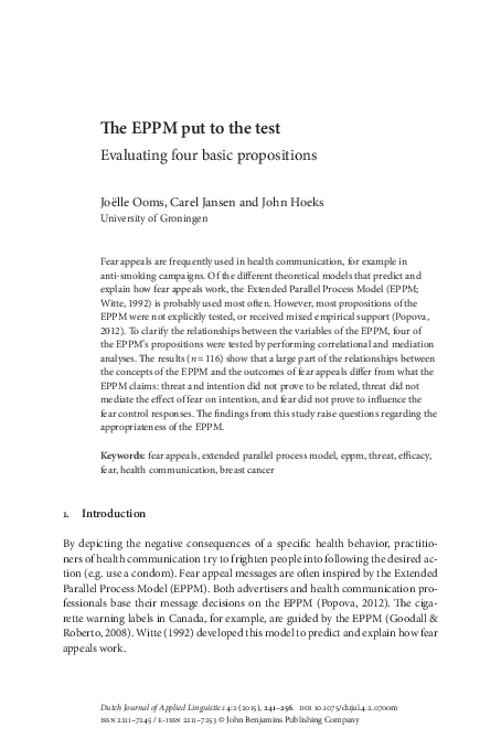 (PDF) The EPPM put to the test: Evaluating four basic propositions