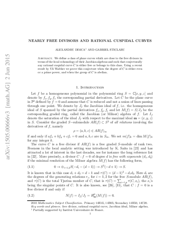 (PDF) Nearly free divisors in the plane