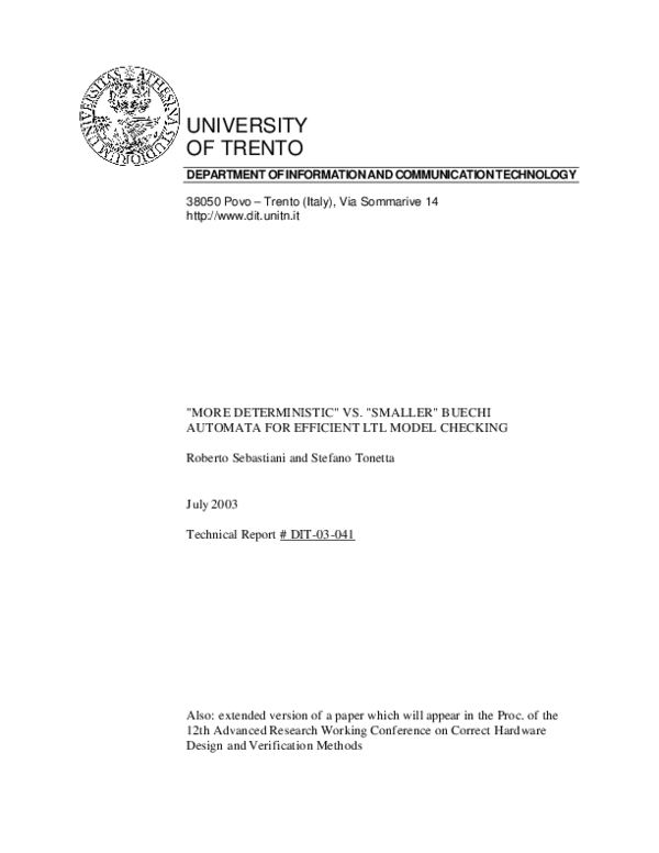 (PDF) “More Deterministic” vs. “Smaller” Büchi Automata for Efficient LTL Model Checking