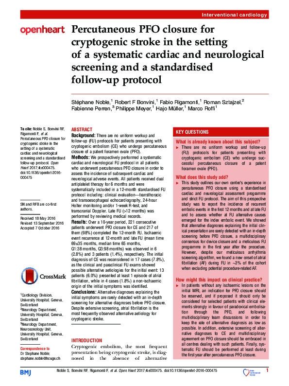 (PDF) Percutaneous PFO closure for cryptogenic stroke in the setting of ...