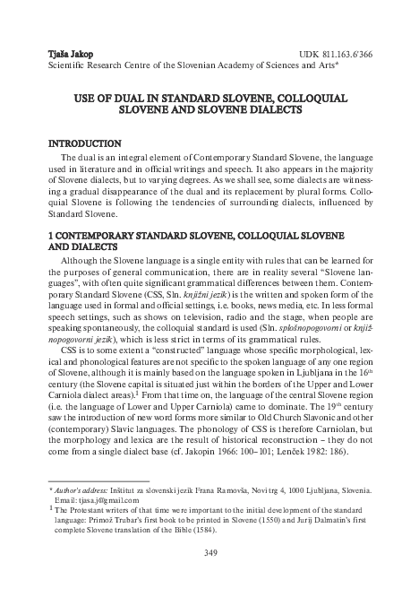 (PDF) Use of dual in standard Slovene, colloquial Slovene and Slovene ...