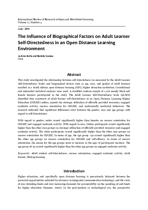 (PDF) The Influence of Biographical Factors on Adult Learner Self ...