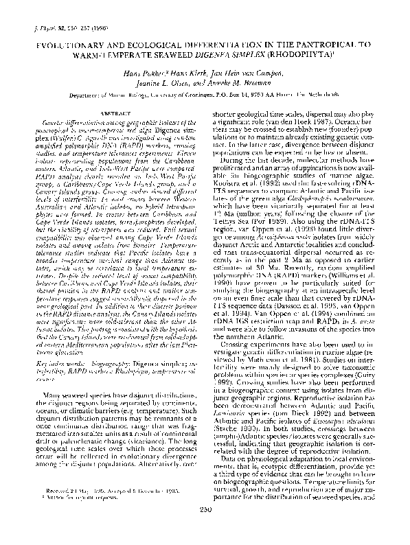 (PDF) Evolutionary and Ecological Differentiation in the Pantropical to ...