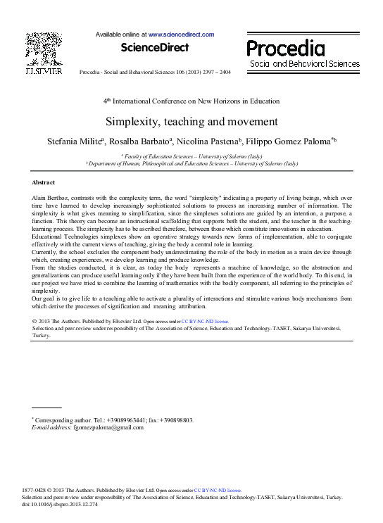 (PDF) Simplexity, Teaching and Movement