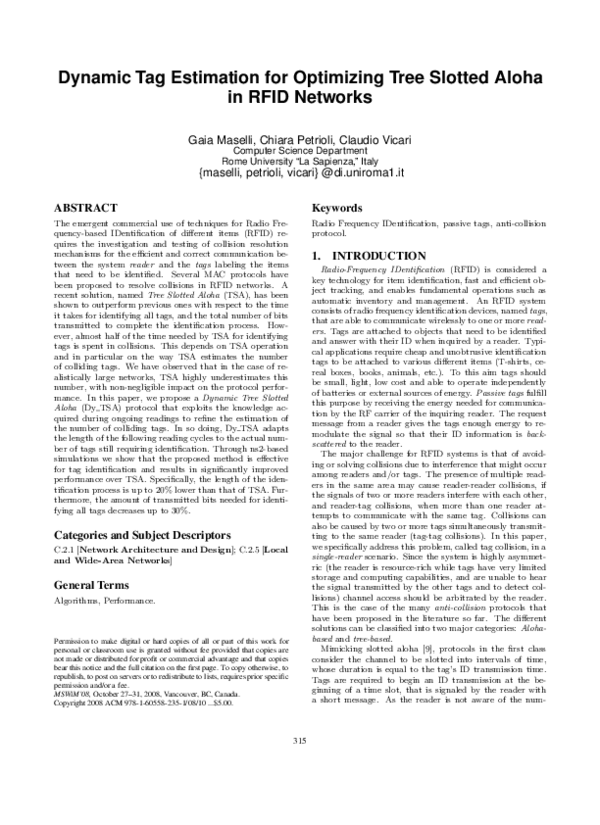 (PDF) Dynamic tag estimation for optimizing tree slotted aloha in RFID ...