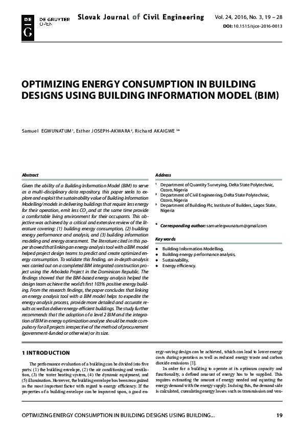 (PDF) Optimizing Energy Consumption in Building Designs Using Building Information Model (BIM)