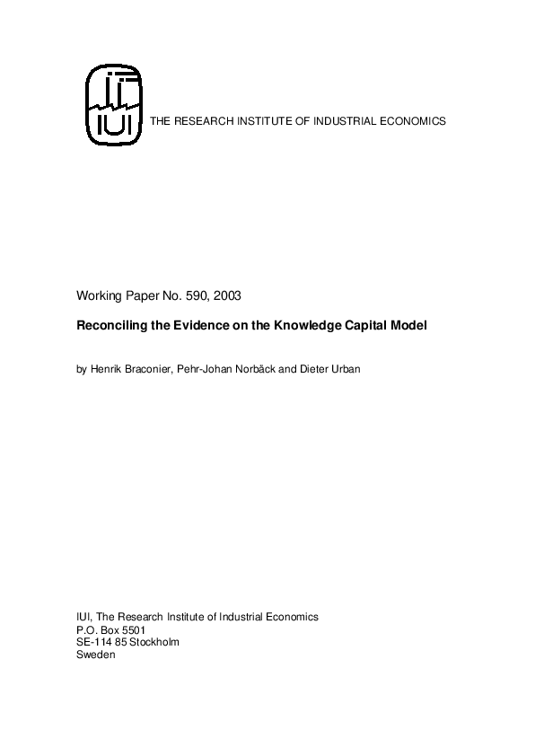 (PDF) Reconciling the Evidence on the Knowledge-capital Model