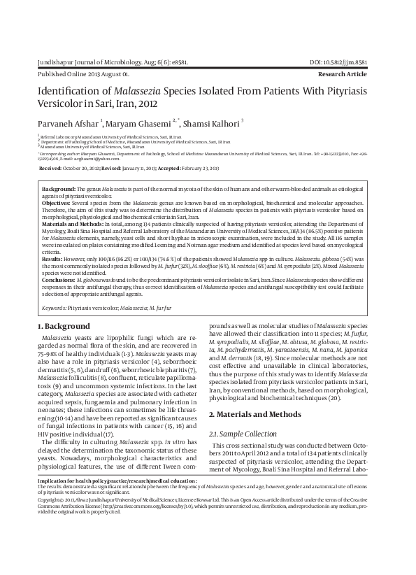 (PDF) Identification of Malassezia species isolated from patients with ...