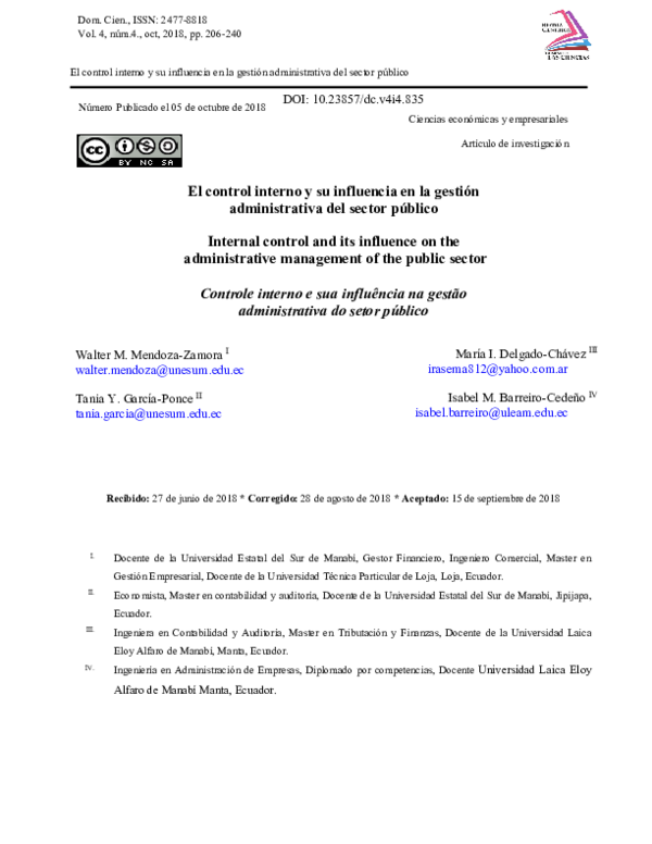 (PDF) El control interno y su influencia en la gestión administrativa ...