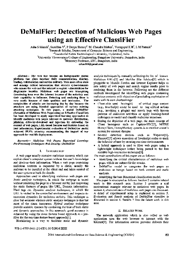 (PDF) DeMalFier: Detection of Malicious web pages using an effective ...
