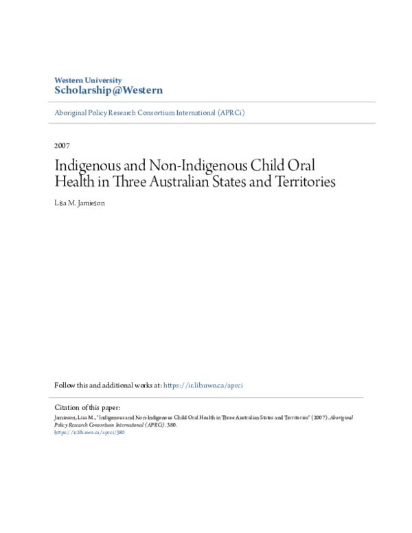 (PDF) Indigenous and Non-Indigenous Child Oral Health in Three ...