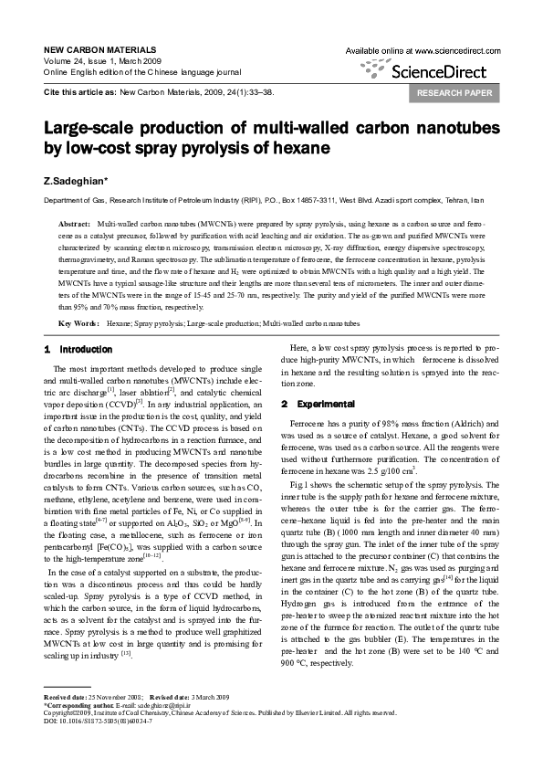 (PDF) Large-scale production of multi-walled carbon nanotubes by low ...
