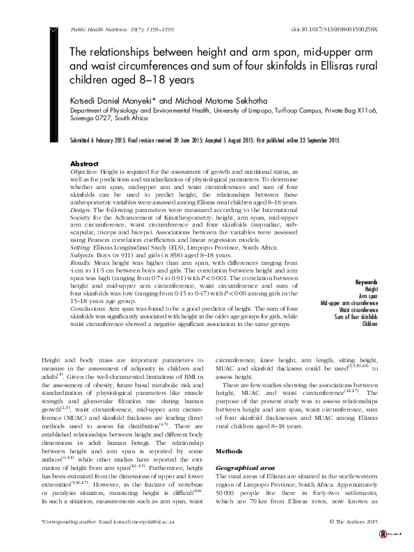 (PDF) The relationships between height and arm span, mid-upper arm and ...