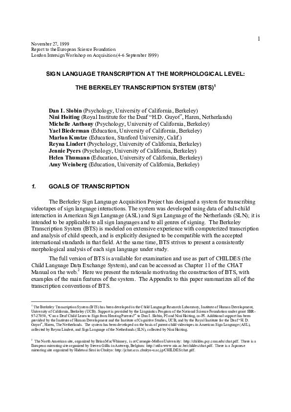 Sign language transcription at the morphological level: the Berkeley ...