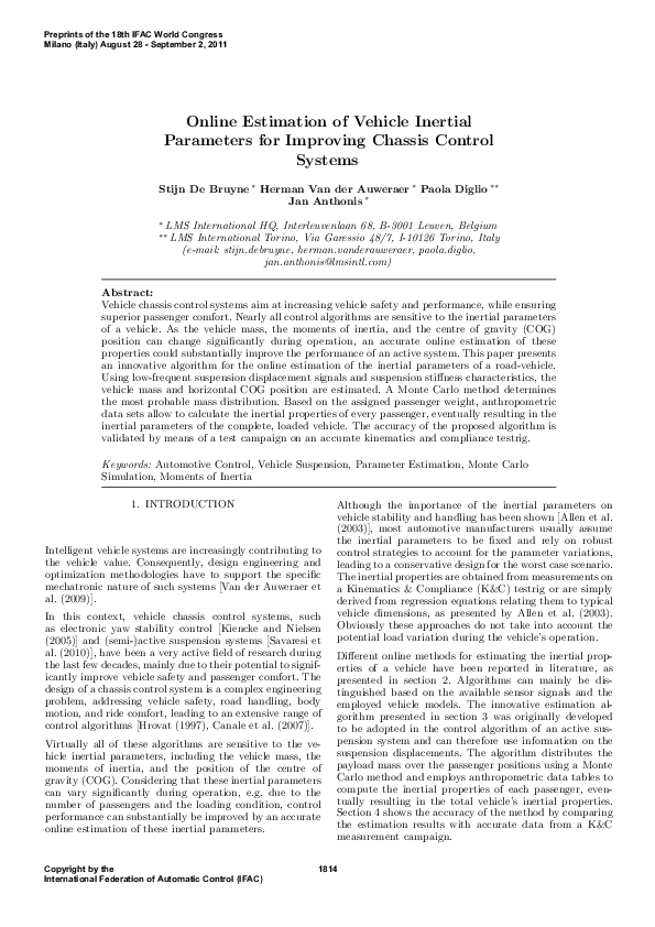 (PDF) Online Estimation of Vehicle Inertial Parameters for Improving Chassis Control Systems
