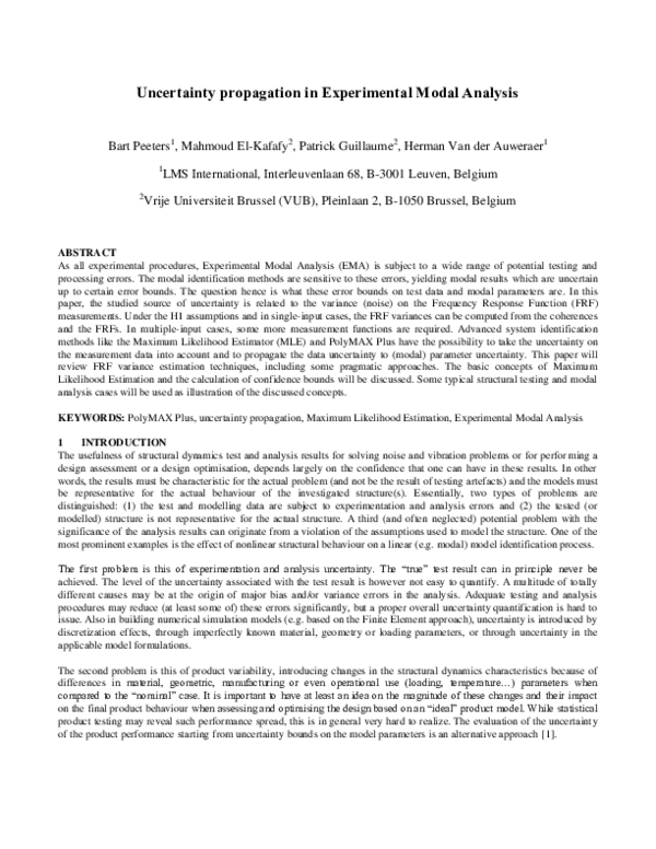 (PDF) Uncertainty propagation in Experimental Modal Analysis