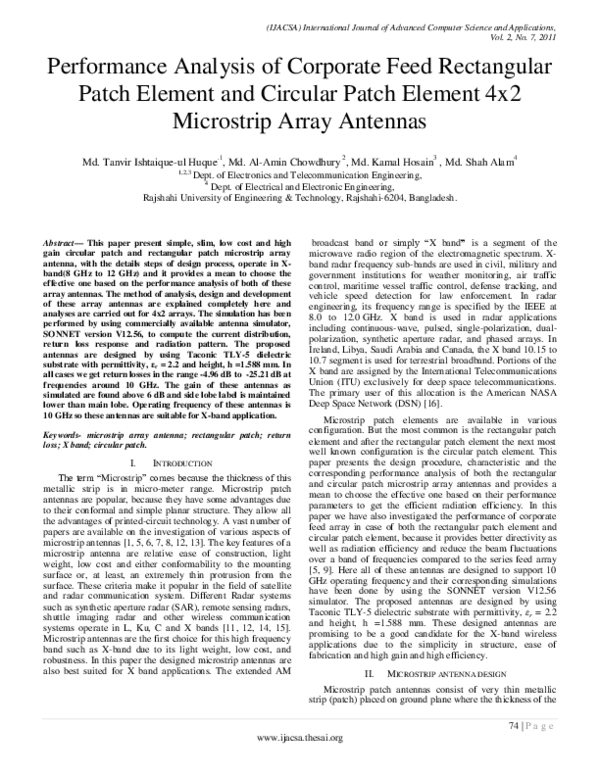 (PDF) Performance Analysis of Corporate Feed Rectangular Patch Element and Circular Patch ...