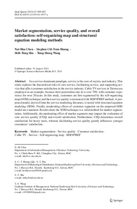 Pdf Market Segmentation Service Quality And Overall Satisfaction Self Organizing Map And